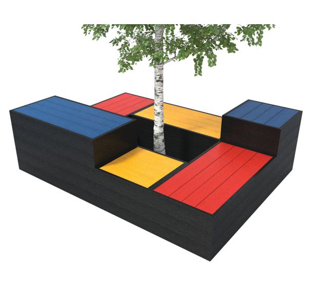 Assise modulable Cube 6 éléments bleu jaune rouge - piètement noir ...