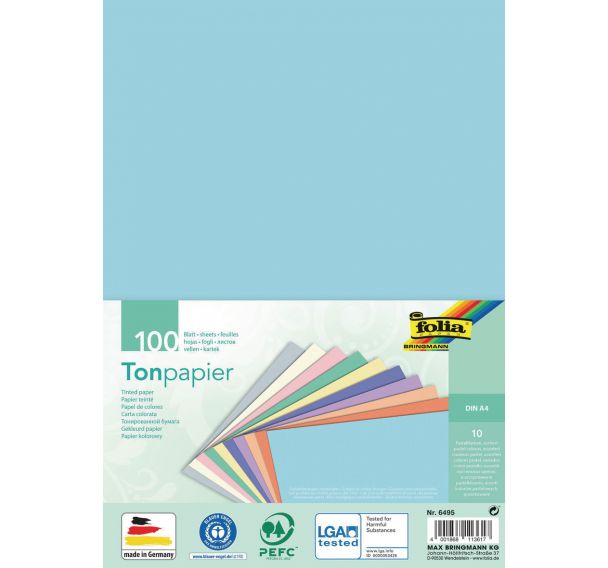 Assortiment 100 fles papier dessin A4 130g 10 coloris pastel | Manutan Collectivités