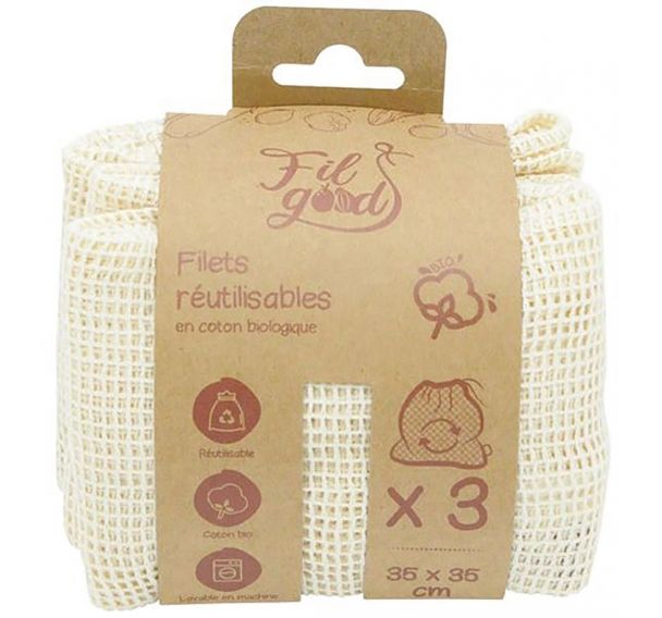 Filet bio fruits et légumes réutilisable 35x35cm x3 | Manutan Collectivités
