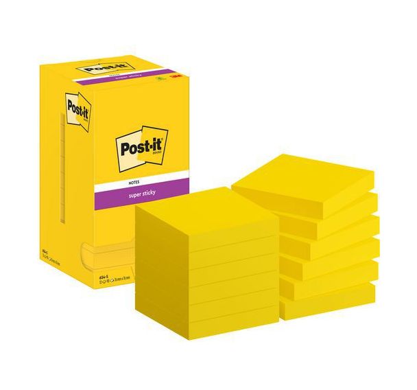 Lot de 12 Notes Super Sticky Post-it® 76x76 mm 12 blocs jaune Post-it ...